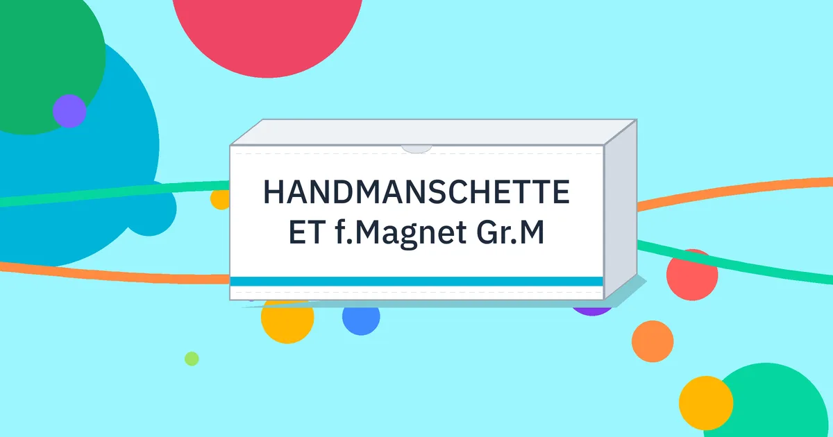 Symbolbild: Packung mit der Aufschrift HANDMANSCHETTE ET f.Magnet Gr.M (PZN 09168876) – Verfügbarkeit und Bezug in Apotheken in Frankfurt am Main