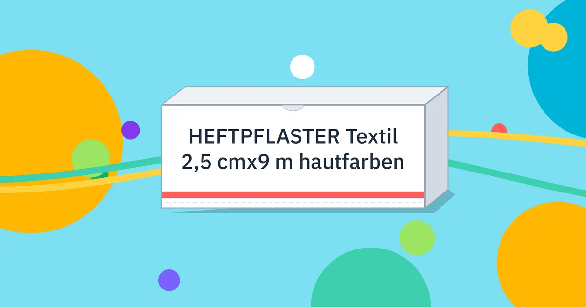Symbolbild: Packung mit der Aufschrift HEFTPFLASTER Textil 2,5 cmx9 m hautfarben (PZN 00517074) – Verfügbarkeit und Bezug in Apotheken in Frankfurt am Main