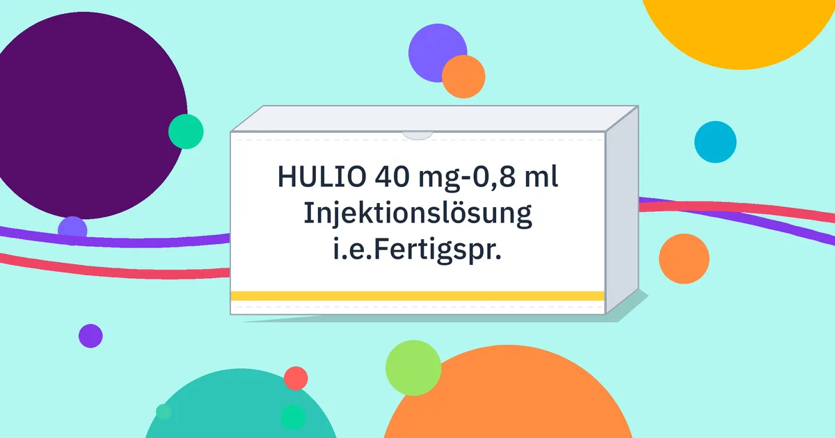 Symbolbild: Packung mit der Aufschrift HULIO 40 mg-0,8 ml Injektionslösung i.e.Fertigspr. (PZN 16801392) – Verfügbarkeit und Bezug in Apotheken in Frankfurt am Main
