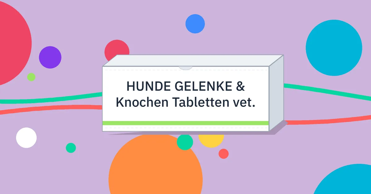 Symbolbild: Packung mit der Aufschrift HUNDE GELENKE & Knochen Tabletten vet. (PZN 20292849) – Verfügbarkeit und Bezug in Apotheken in Frankfurt am Main