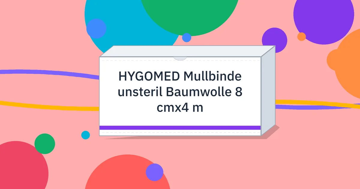 Symbolbild: Packung mit der Aufschrift HYGOMED Mullbinde unsteril Baumwolle 8 cmx4 m (PZN 20383109) – Verfügbarkeit und Bezug in Apotheken in Frankfurt am Main