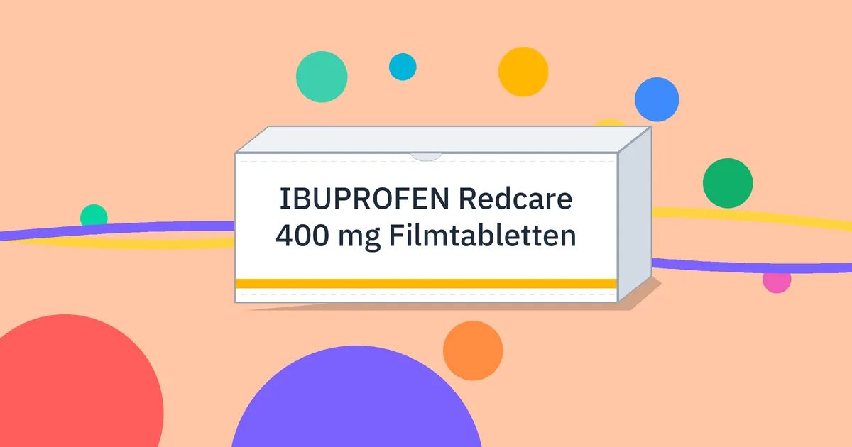 Symbolbild: Packung mit der Aufschrift IBUPROFEN Redcare 400 mg Filmtabletten (PZN 18412996) – Verfügbarkeit und Bezug in Apotheken in Frankfurt am Main