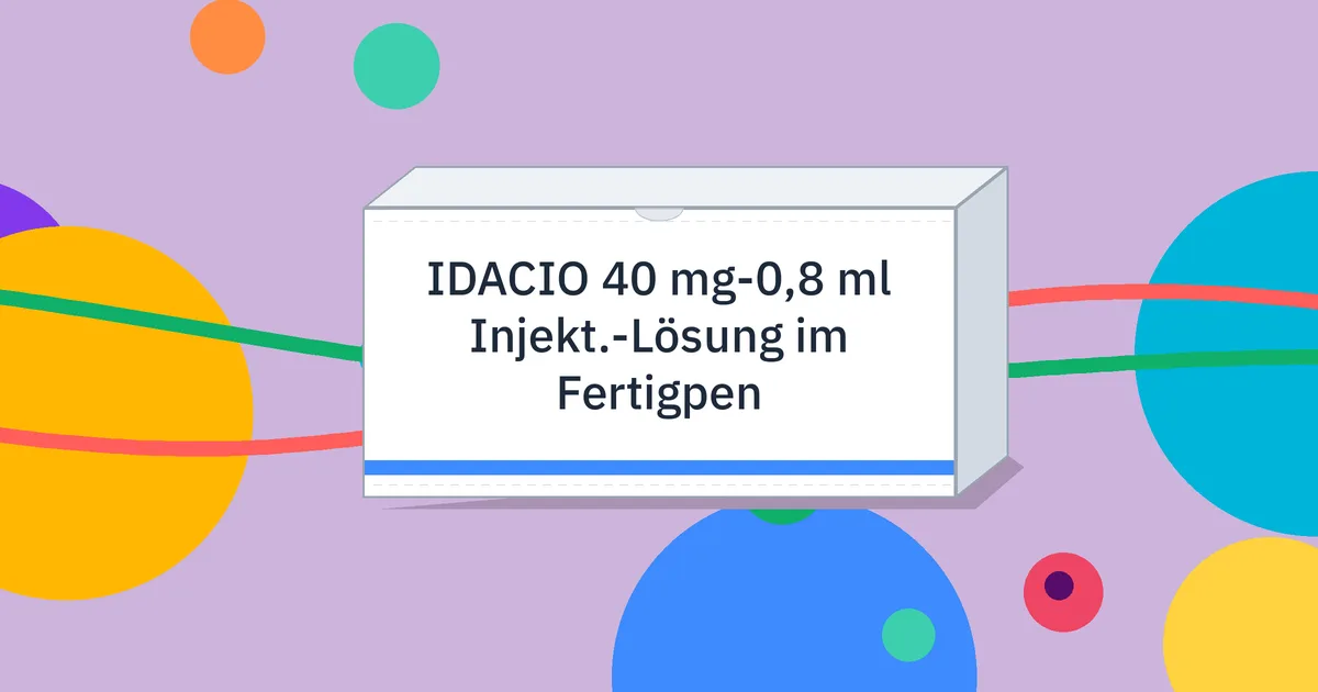 Symbolbild: Packung mit der Aufschrift IDACIO 40 mg-0,8 ml Injekt.-Lösung im Fertigpen (PZN 16838188) – Verfügbarkeit und Bezug in Apotheken in Frankfurt am Main