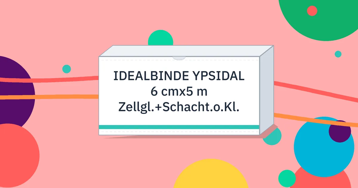 Symbolbild: Packung mit der Aufschrift IDEALBINDE YPSIDAL 6 cmx5 m Zellgl.+Schacht.o.Kl. (PZN 03307785) – Verfügbarkeit und Bezug in Apotheken in Frankfurt am Main