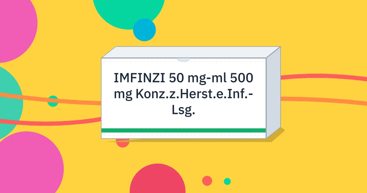 Symbolbild: Packung mit der Aufschrift IMFINZI 50 mg-ml 500 mg Konz.z.Herst.e.Inf.-Lsg. (PZN 13929401) – Verfügbarkeit und Bezug in Apotheken in Frankfurt am Main
