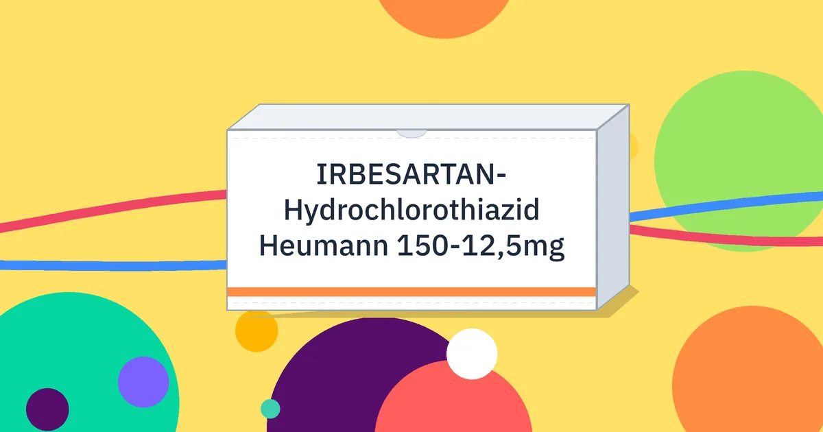 Symbolbild: Packung mit der Aufschrift IRBESARTAN-Hydrochlorothiazid Heumann 150-12,5mg (PZN 19129742) – Verfügbarkeit und Bezug in Apotheken in Frankfurt am Main