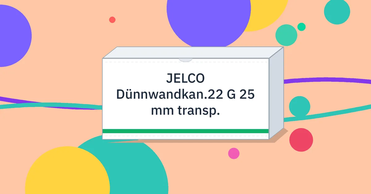 Symbolbild: Packung mit der Aufschrift JELCO Dünnwandkan.22 G 25 mm transp. (PZN 00912416) – Verfügbarkeit und Bezug in Apotheken in Frankfurt am Main