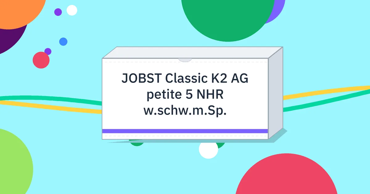 Symbolbild: Packung mit der Aufschrift JOBST Classic K2 AG petite 5 NHR w.schw.m.Sp. (PZN 11274143) – Verfügbarkeit und Bezug in Apotheken in Frankfurt am Main