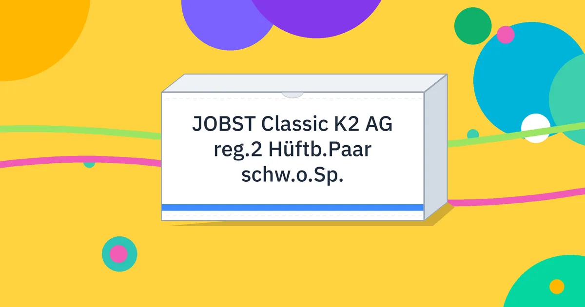 Symbolbild: Packung mit der Aufschrift JOBST Classic K2 AG reg.2 Hüftb.Paar schw.o.Sp. (PZN 13066845) – Verfügbarkeit und Bezug in Apotheken in Frankfurt am Main