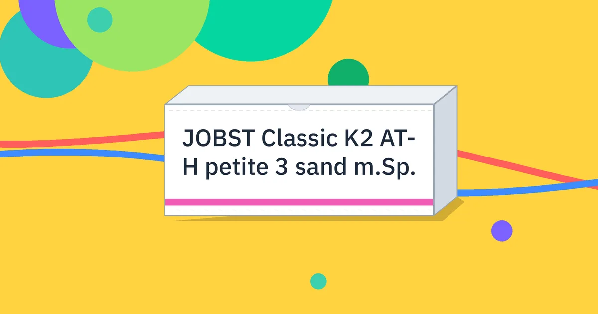 Symbolbild: Packung mit der Aufschrift JOBST Classic K2 AT-H petite 3 sand m.Sp. (PZN 13159794) – Verfügbarkeit und Bezug in Apotheken in Frankfurt am Main