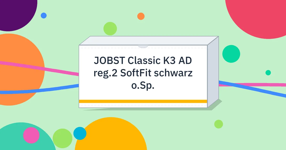 Symbolbild: Packung mit der Aufschrift JOBST Classic K3 AD reg.2 SoftFit schwarz o.Sp. (PZN 14223726) – Verfügbarkeit und Bezug in Apotheken in Frankfurt am Main