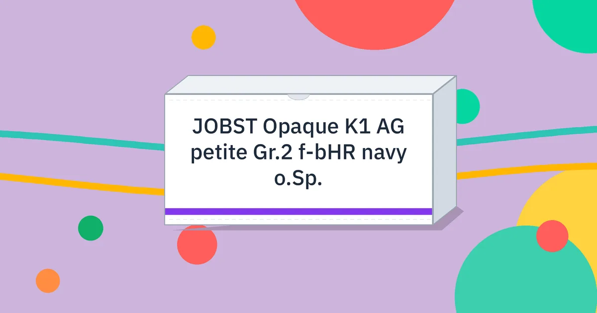 Symbolbild: Packung mit der Aufschrift JOBST Opaque K1 AG petite Gr.2 f-bHR navy o.Sp. (PZN 13087416) – Verfügbarkeit und Bezug in Apotheken in Frankfurt am Main