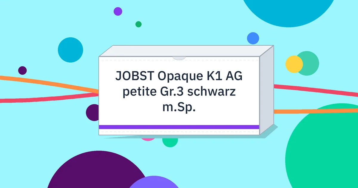Symbolbild: Packung mit der Aufschrift JOBST Opaque K1 AG petite Gr.3 schwarz m.Sp. (PZN 13087132) – Verfügbarkeit und Bezug in Apotheken in Frankfurt am Main