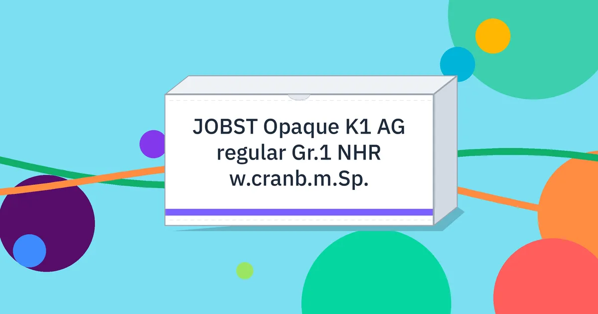 Symbolbild: Packung mit der Aufschrift JOBST Opaque K1 AG regular Gr.1 NHR w.cranb.m.Sp. (PZN 13091895) – Verfügbarkeit und Bezug in Apotheken in Frankfurt am Main