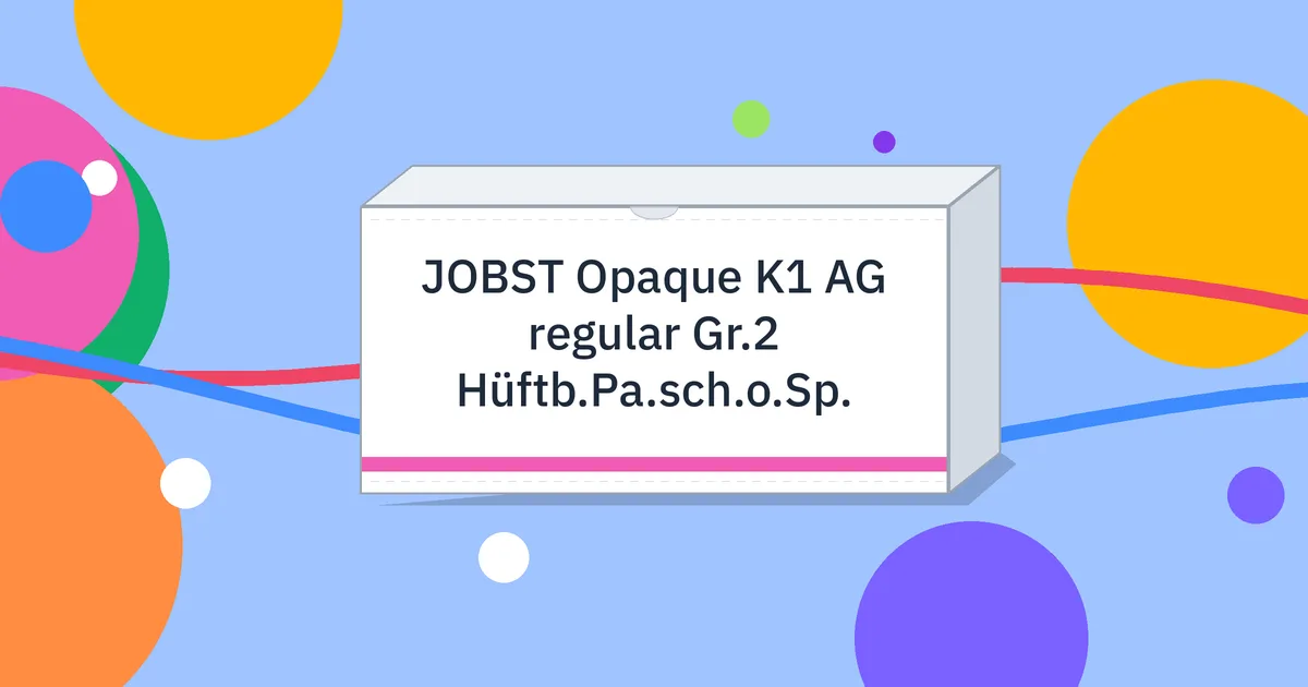 Symbolbild: Packung mit der Aufschrift JOBST Opaque K1 AG regular Gr.2 Hüftb.Pa.sch.o.Sp. (PZN 13100967) – Verfügbarkeit und Bezug in Apotheken in Frankfurt am Main