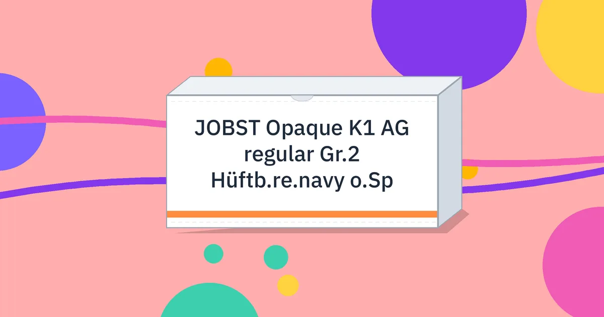 Symbolbild: Packung mit der Aufschrift JOBST Opaque K1 AG regular Gr.2 Hüftb.re.navy o.Sp (PZN 13101547) – Verfügbarkeit und Bezug in Apotheken in Frankfurt am Main