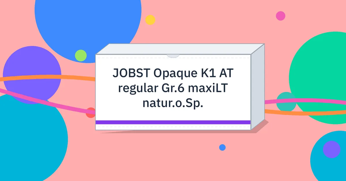 Symbolbild: Packung mit der Aufschrift JOBST Opaque K1 AT regular Gr.6 maxiLT natur.o.Sp. (PZN 13106651) – Verfügbarkeit und Bezug in Apotheken in Frankfurt am Main