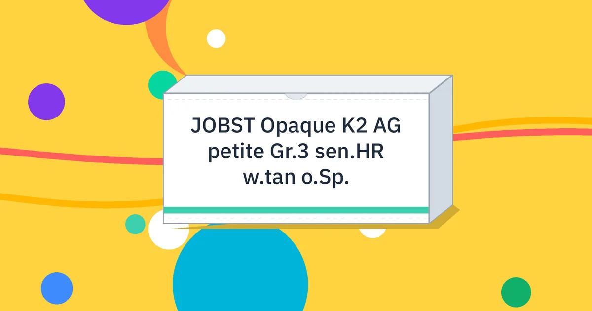 Symbolbild: Packung mit der Aufschrift JOBST Opaque K2 AG petite Gr.3 sen.HR w.tan o.Sp. (PZN 16285111) – Verfügbarkeit und Bezug in Apotheken in Frankfurt am Main