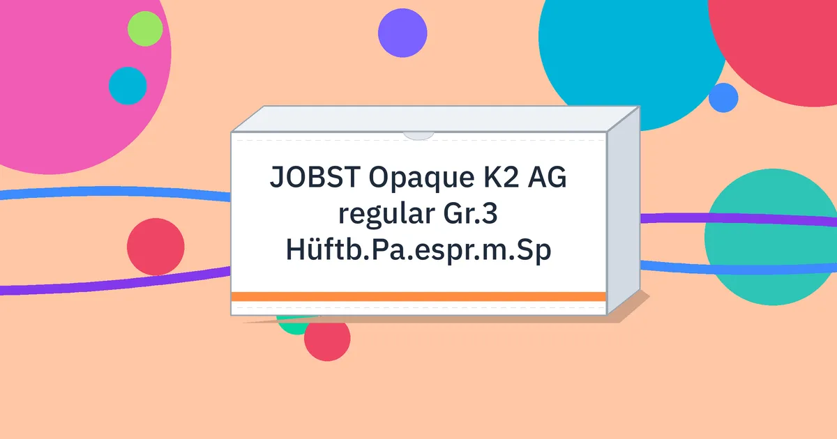 Symbolbild: Packung mit der Aufschrift JOBST Opaque K2 AG regular Gr.3 Hüftb.Pa.espr.m.Sp (PZN 16287506) – Verfügbarkeit und Bezug in Apotheken in Frankfurt am Main