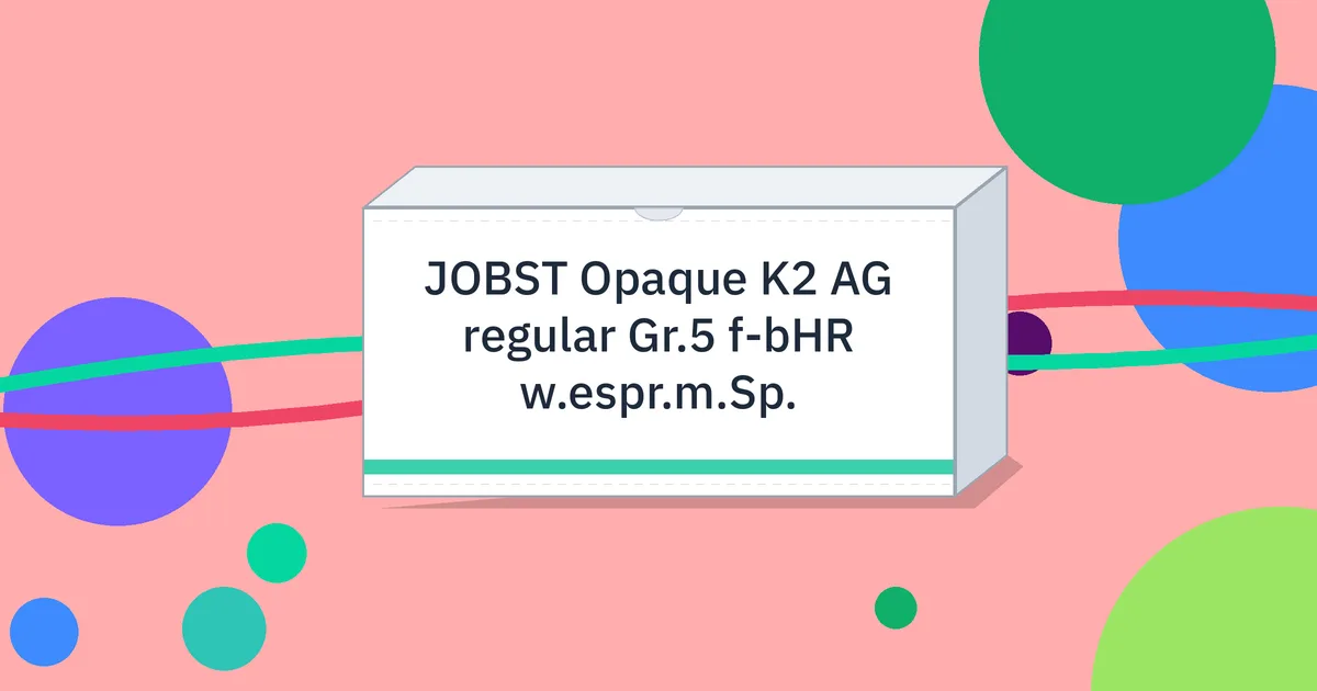 Symbolbild: Packung mit der Aufschrift JOBST Opaque K2 AG regular Gr.5 f-bHR w.espr.m.Sp. (PZN 16282242) – Verfügbarkeit und Bezug in Apotheken in Frankfurt am Main