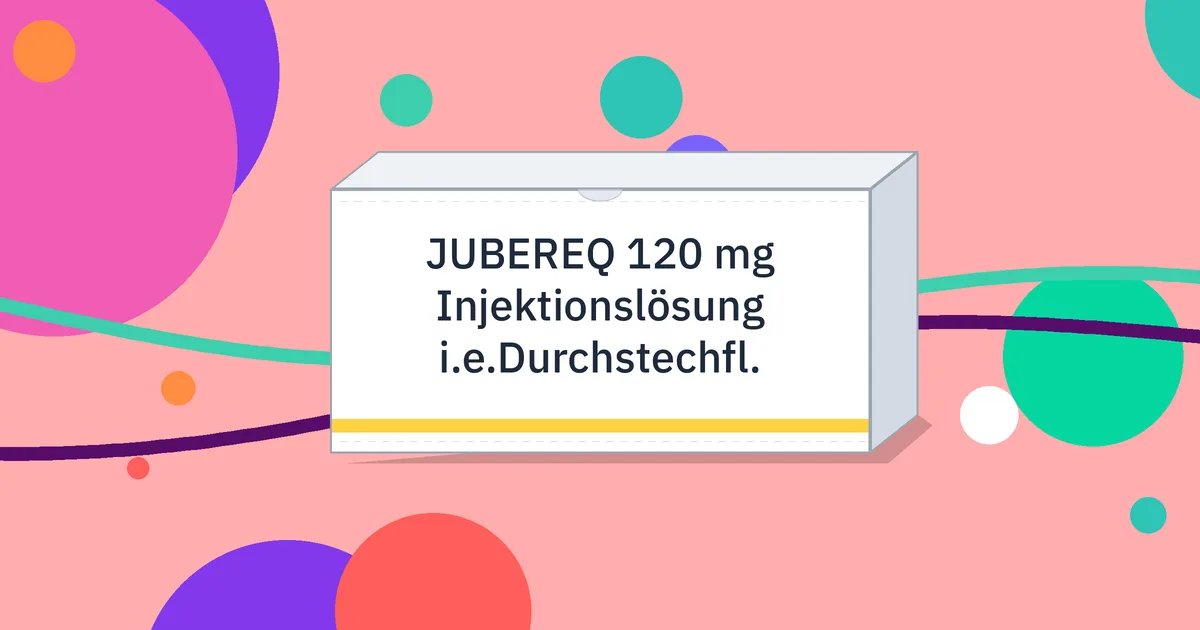 Symbolbild: Packung mit der Aufschrift JUBEREQ 120 mg Injektionslösung i.e.Durchstechfl. (PZN 20657825) – Verfügbarkeit und Bezug in Apotheken in Frankfurt am Main