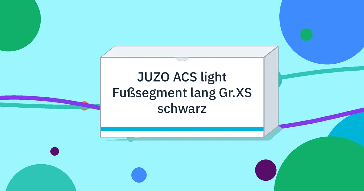 Symbolbild: Packung mit der Aufschrift JUZO ACS light Fußsegment lang Gr.XS schwarz (PZN 13575305) – Verfügbarkeit und Bezug in Apotheken in Frankfurt am Main