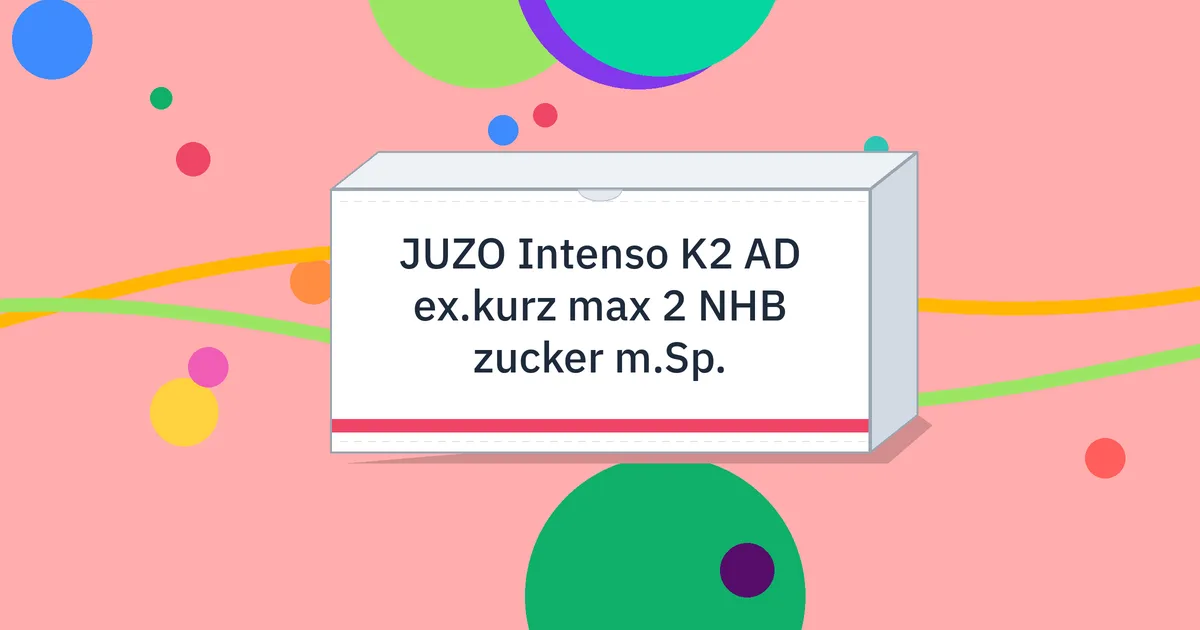 Symbolbild: Packung mit der Aufschrift JUZO Intenso K2 AD ex.kurz max 2 NHB zucker m.Sp. (PZN 18610101) – Verfügbarkeit und Bezug in Apotheken in Frankfurt am Main