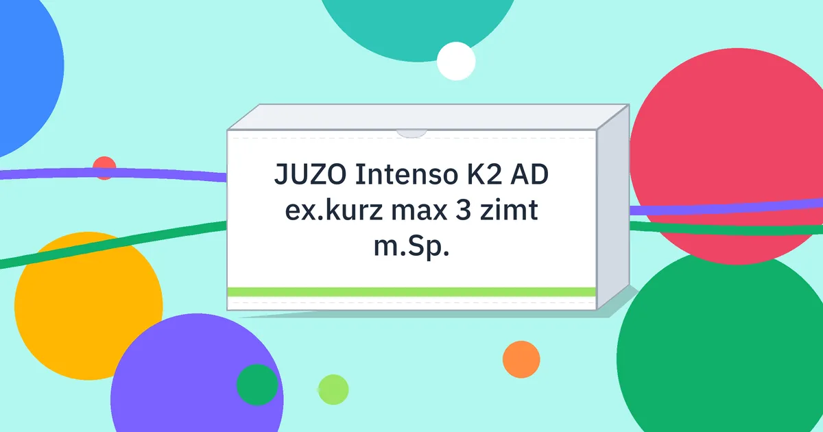 Symbolbild: Packung mit der Aufschrift JUZO Intenso K2 AD ex.kurz max 3 zimt m.Sp. (PZN 18606772) – Verfügbarkeit und Bezug in Apotheken in Frankfurt am Main