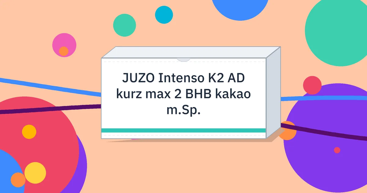 Symbolbild: Packung mit der Aufschrift JUZO Intenso K2 AD kurz max 2 BHB kakao m.Sp. (PZN 18615972) – Verfügbarkeit und Bezug in Apotheken in Frankfurt am Main