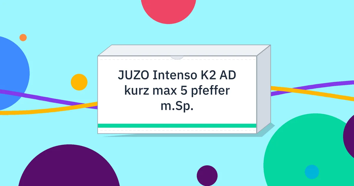 Symbolbild: Packung mit der Aufschrift JUZO Intenso K2 AD kurz max 5 pfeffer m.Sp. (PZN 18608506) – Verfügbarkeit und Bezug in Apotheken in Frankfurt am Main