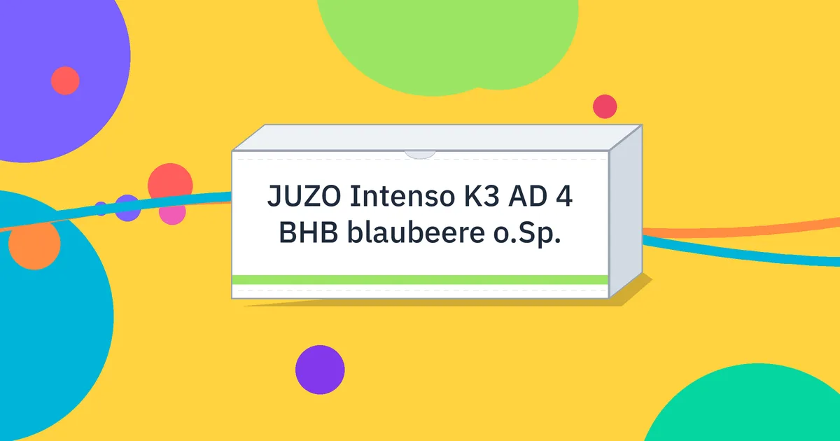 Symbolbild: Packung mit der Aufschrift JUZO Intenso K3 AD 4 BHB blaubeere o.Sp. (PZN 18645074) – Verfügbarkeit und Bezug in Apotheken in Frankfurt am Main