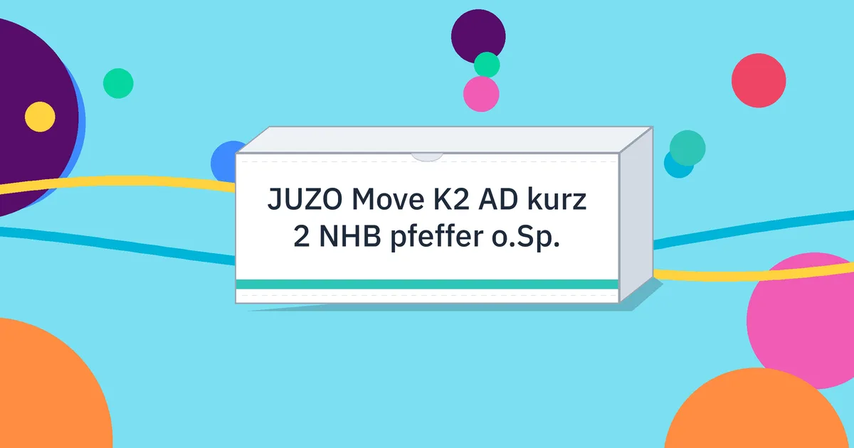 Symbolbild: Packung mit der Aufschrift JUZO Move K2 AD kurz 2 NHB pfeffer o.Sp. (PZN 16341312) – Verfügbarkeit und Bezug in Apotheken in Frankfurt am Main