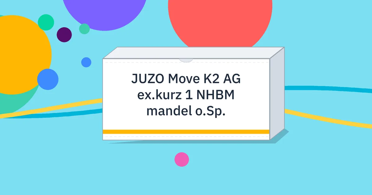 Symbolbild: Packung mit der Aufschrift JUZO Move K2 AG ex.kurz 1 NHBM mandel o.Sp. (PZN 16643071) – Verfügbarkeit und Bezug in Apotheken in Frankfurt am Main