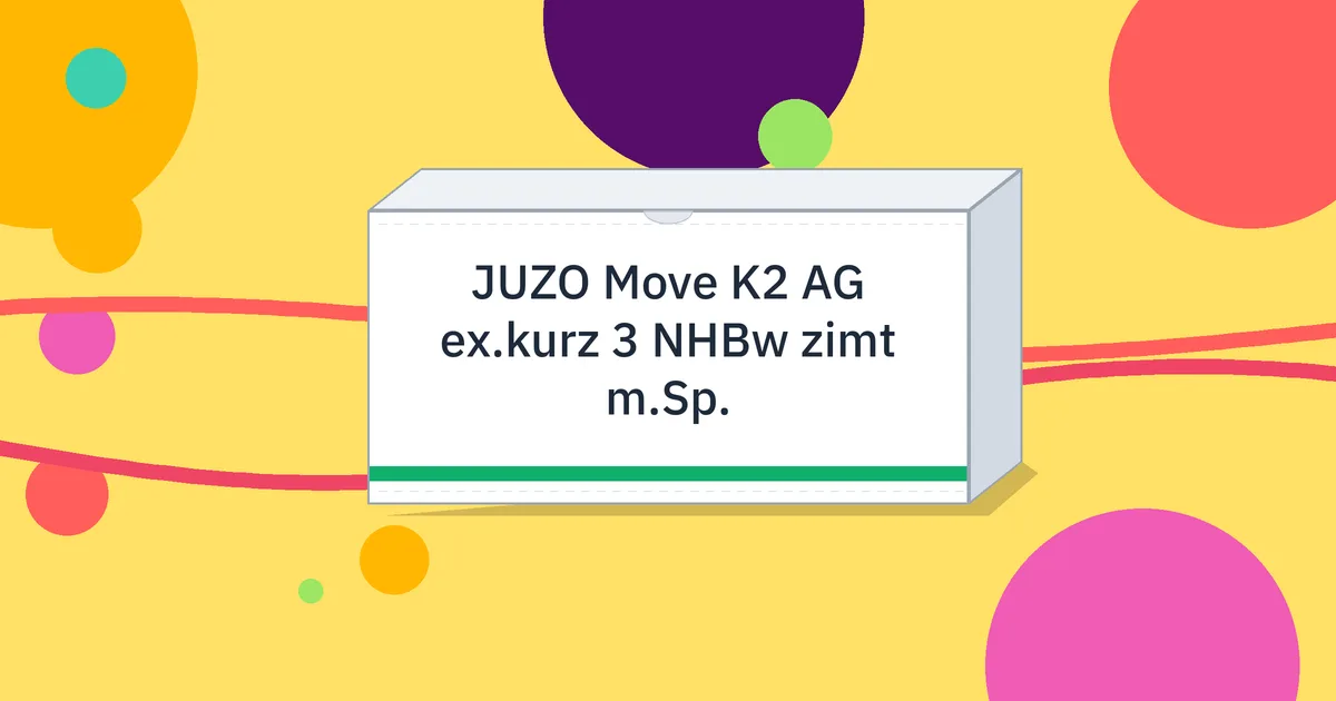 Symbolbild: Packung mit der Aufschrift JUZO Move K2 AG ex.kurz 3 NHBw zimt m.Sp. (PZN 18530997) – Verfügbarkeit und Bezug in Apotheken in Frankfurt am Main