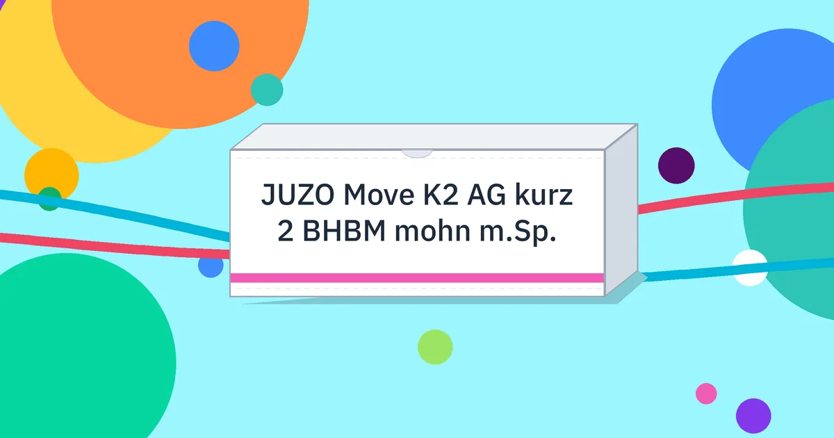 Symbolbild: Packung mit der Aufschrift JUZO Move K2 AG kurz 2 BHBM mohn m.Sp. (PZN 18560219) – Verfügbarkeit und Bezug in Apotheken in Frankfurt am Main