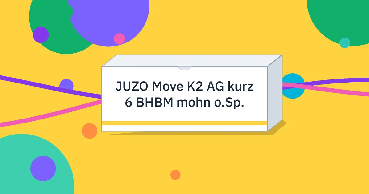 Symbolbild: Packung mit der Aufschrift JUZO Move K2 AG kurz 6 BHBM mohn o.Sp. (PZN 18562218) – Verfügbarkeit und Bezug in Apotheken in Frankfurt am Main