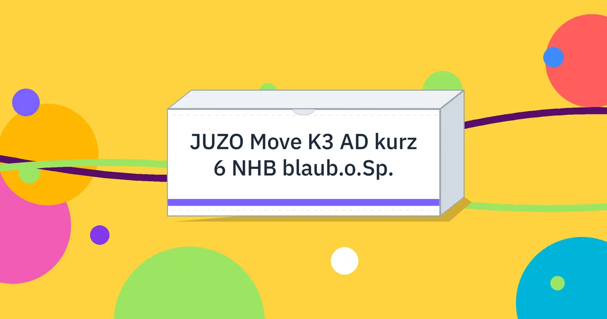 Symbolbild: Packung mit der Aufschrift JUZO Move K3 AD kurz 6 NHB blaub.o.Sp. (PZN 18572725) – Verfügbarkeit und Bezug in Apotheken in Frankfurt am Main