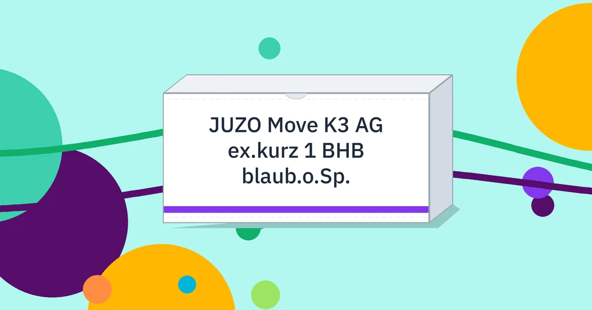 Symbolbild: Packung mit der Aufschrift JUZO Move K3 AG ex.kurz 1 BHB blaub.o.Sp. (PZN 18597346) – Verfügbarkeit und Bezug in Apotheken in Frankfurt am Main