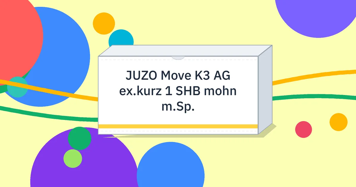 Symbolbild: Packung mit der Aufschrift JUZO Move K3 AG ex.kurz 1 SHB mohn m.Sp. (PZN 18595229) – Verfügbarkeit und Bezug in Apotheken in Frankfurt am Main