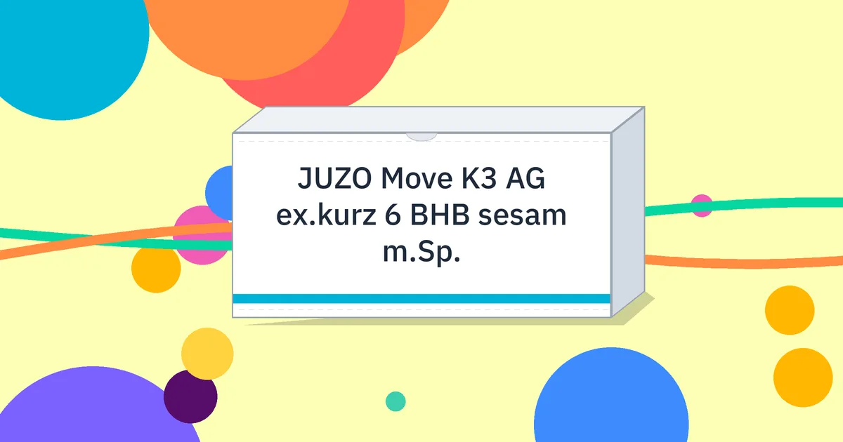 Symbolbild: Packung mit der Aufschrift JUZO Move K3 AG ex.kurz 6 BHB sesam m.Sp. (PZN 18583634) – Verfügbarkeit und Bezug in Apotheken in Frankfurt am Main
