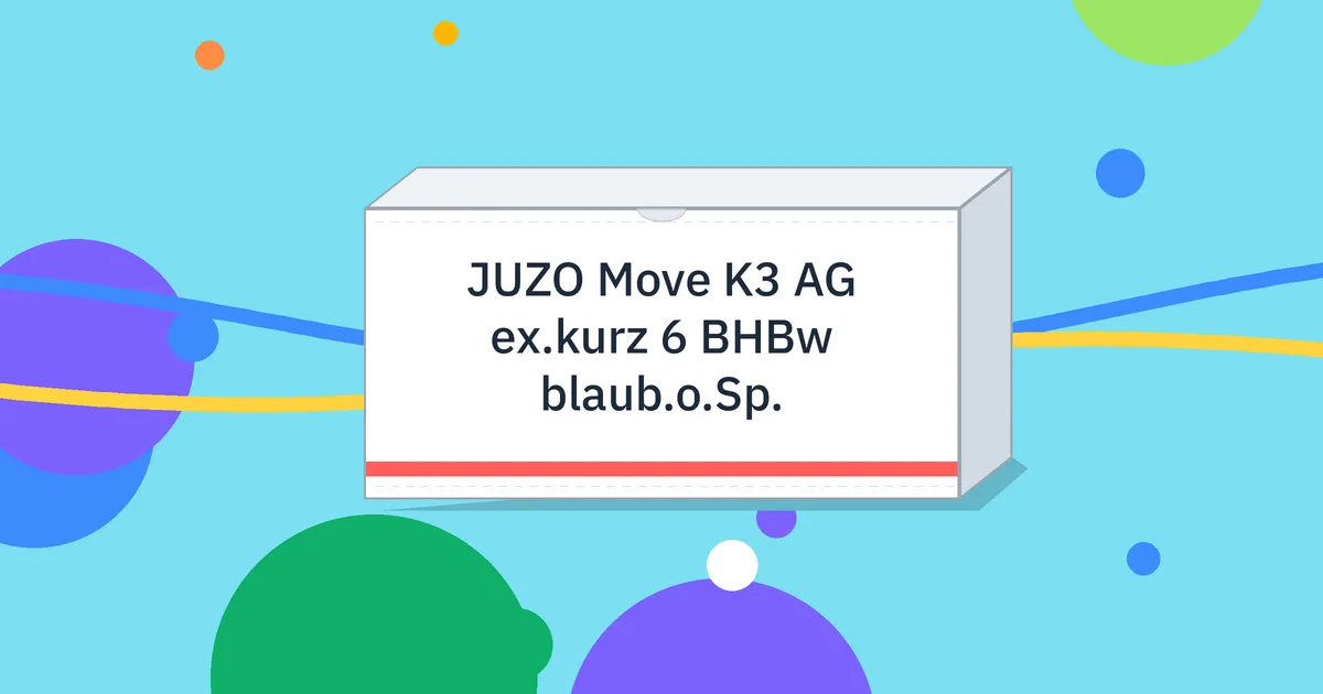 Symbolbild: Packung mit der Aufschrift JUZO Move K3 AG ex.kurz 6 BHBw blaub.o.Sp. (PZN 18597613) – Verfügbarkeit und Bezug in Apotheken in Frankfurt am Main