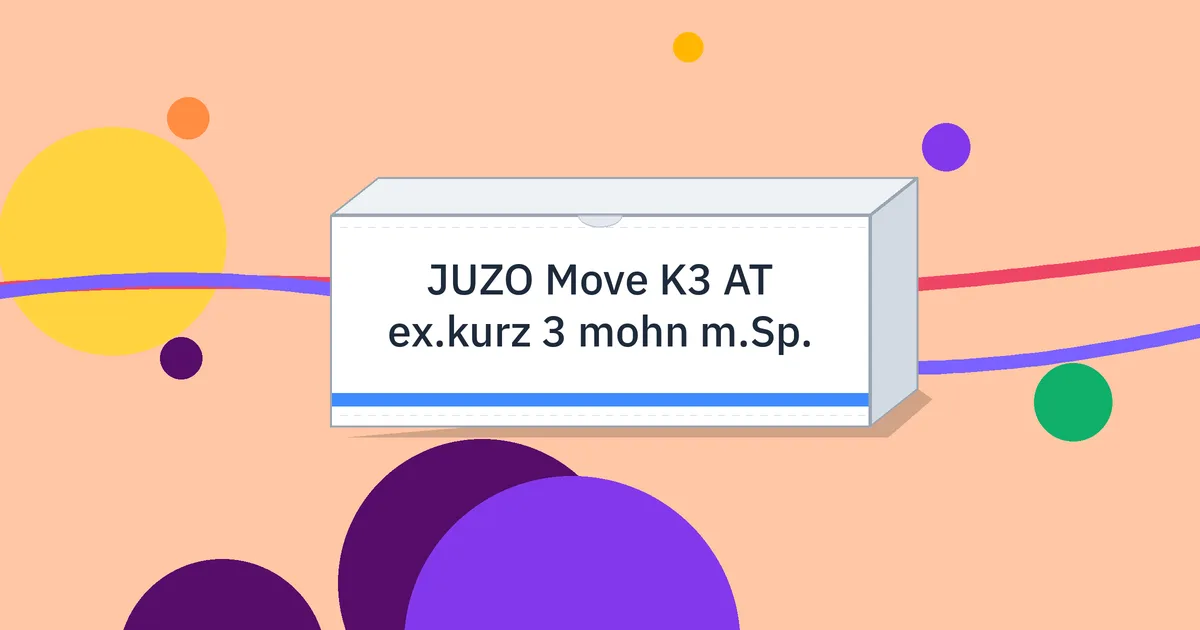 Symbolbild: Packung mit der Aufschrift JUZO Move K3 AT ex.kurz 3 mohn m.Sp. (PZN 20680250) – Verfügbarkeit und Bezug in Apotheken in Frankfurt am Main