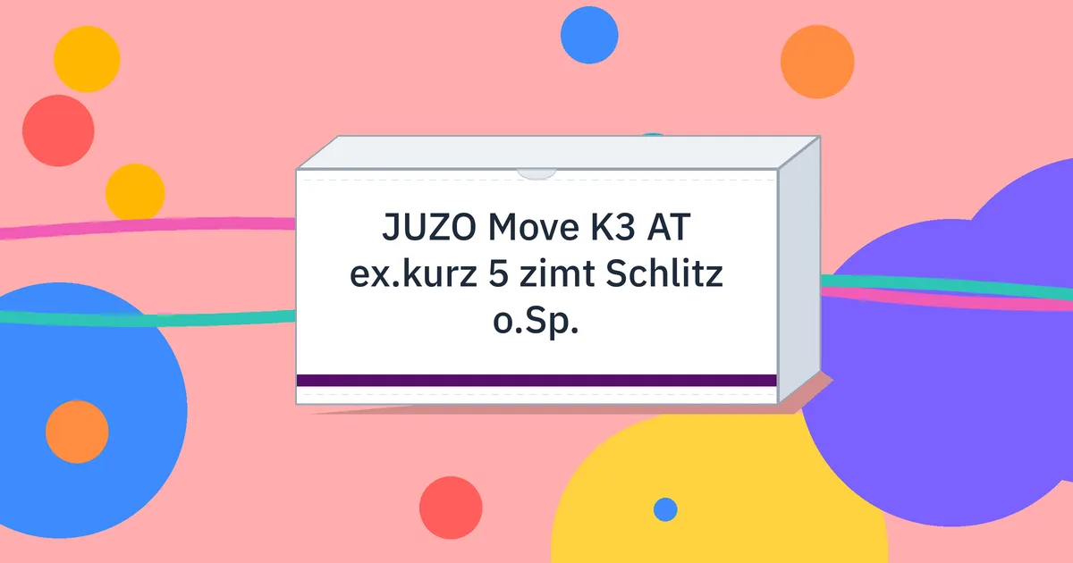 Symbolbild: Packung mit der Aufschrift JUZO Move K3 AT ex.kurz 5 zimt Schlitz o.Sp. (PZN 20682533) – Verfügbarkeit und Bezug in Apotheken in Frankfurt am Main