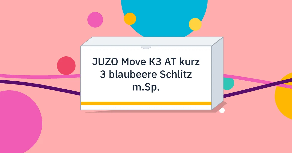 Symbolbild: Packung mit der Aufschrift JUZO Move K3 AT kurz 3 blaubeere Schlitz m.Sp. (PZN 20684213) – Verfügbarkeit und Bezug in Apotheken in Frankfurt am Main