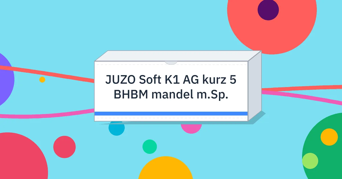 Symbolbild: Packung mit der Aufschrift JUZO Soft K1 AG kurz 5 BHBM mandel m.Sp. (PZN 14855840) – Verfügbarkeit und Bezug in Apotheken in Frankfurt am Main
