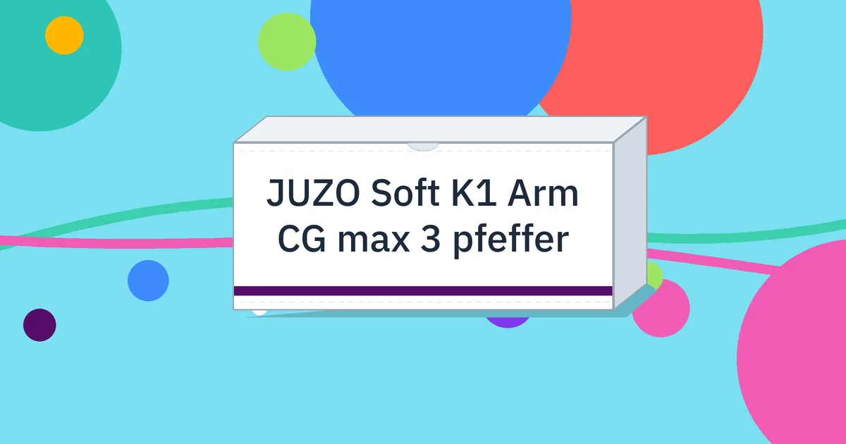 Symbolbild: Packung mit der Aufschrift JUZO Soft K1 Arm CG max 3 pfeffer (PZN 15510095) – Verfügbarkeit und Bezug in Apotheken in Frankfurt am Main