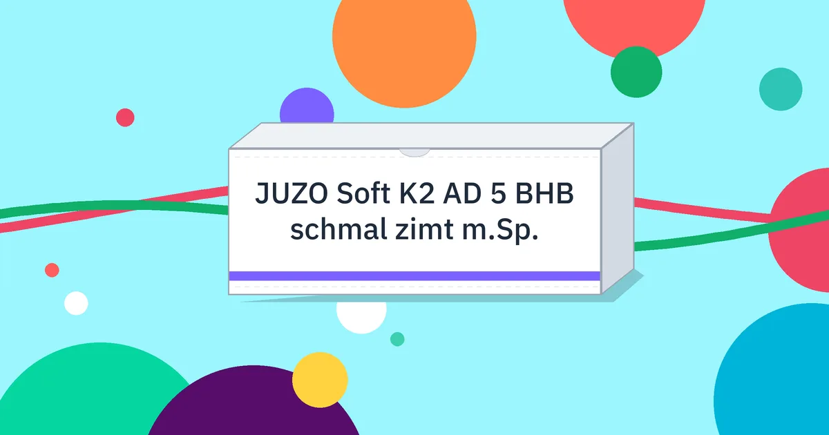 Symbolbild: Packung mit der Aufschrift JUZO Soft K2 AD 5 BHB schmal zimt m.Sp. (PZN 15465012) – Verfügbarkeit und Bezug in Apotheken in Frankfurt am Main