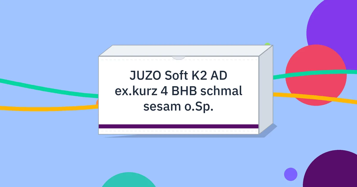 Symbolbild: Packung mit der Aufschrift JUZO Soft K2 AD ex.kurz 4 BHB schmal sesam o.Sp. (PZN 15468341) – Verfügbarkeit und Bezug in Apotheken in Frankfurt am Main