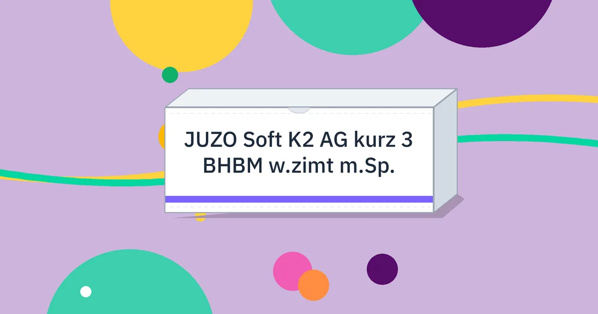 Symbolbild: Packung mit der Aufschrift JUZO Soft K2 AG kurz 3 BHBM w.zimt m.Sp. (PZN 14867406) – Verfügbarkeit und Bezug in Apotheken in Frankfurt am Main