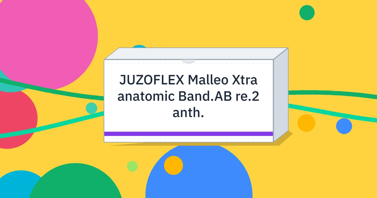 Symbolbild: Packung mit der Aufschrift JUZOFLEX Malleo Xtra anatomic Band.AB re.2 anth. (PZN 16635083) – Verfügbarkeit und Bezug in Apotheken in Frankfurt am Main